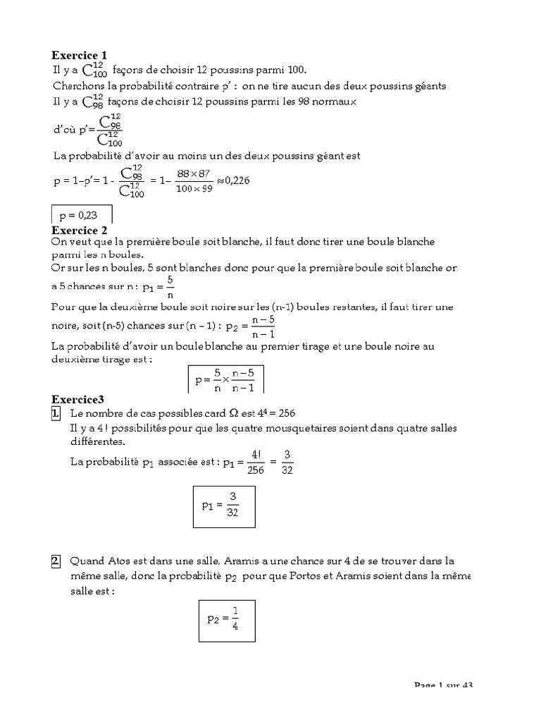 TD1 Probabilite Corrige TS1 | PDF