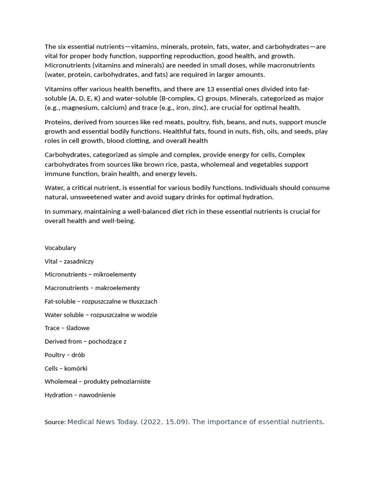 Essential Nutrients for Health | PDF | Wellness