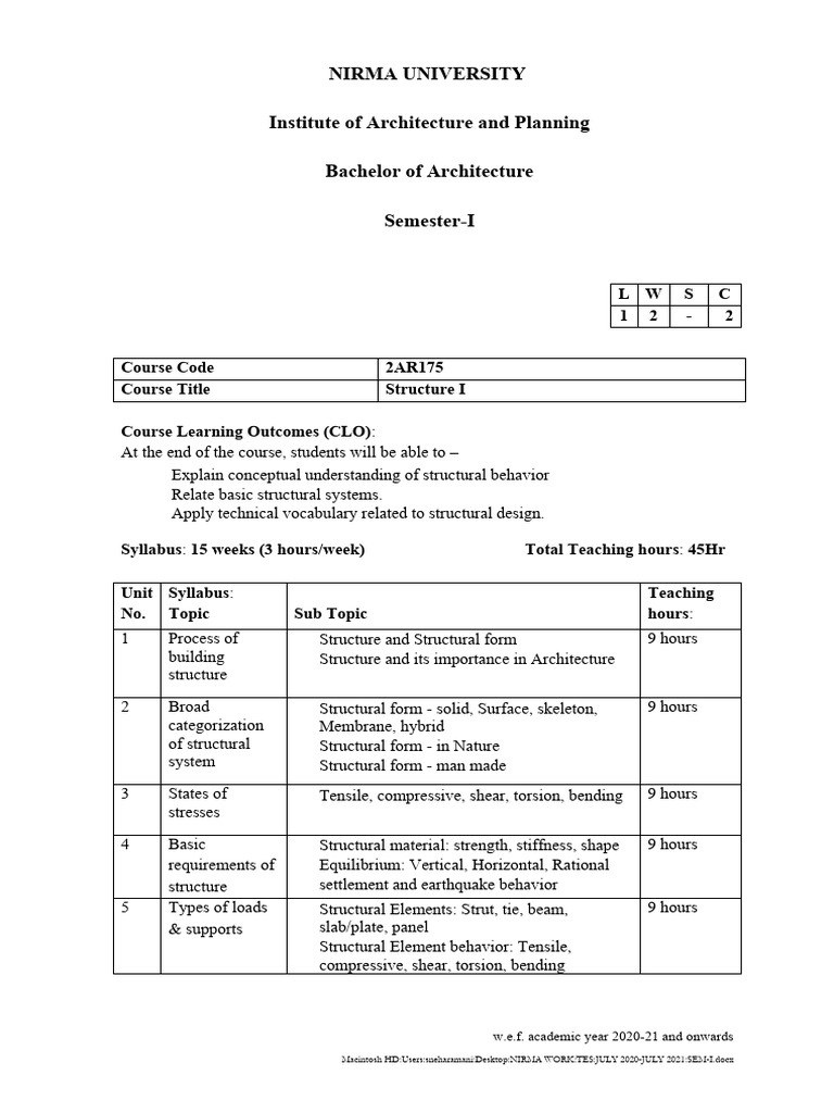 Sem-1 2ar175 Struc-I | PDF | Stress (Mechanics) | Bending