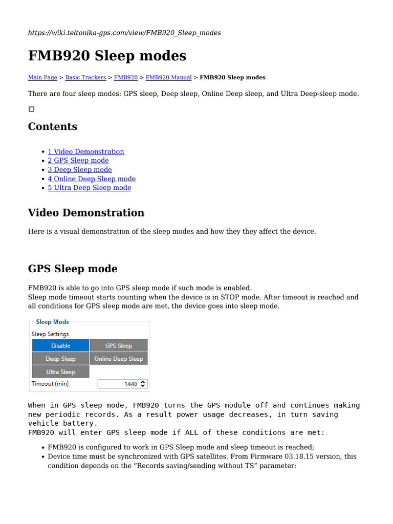 FMB920 Sleep Modes | PDF