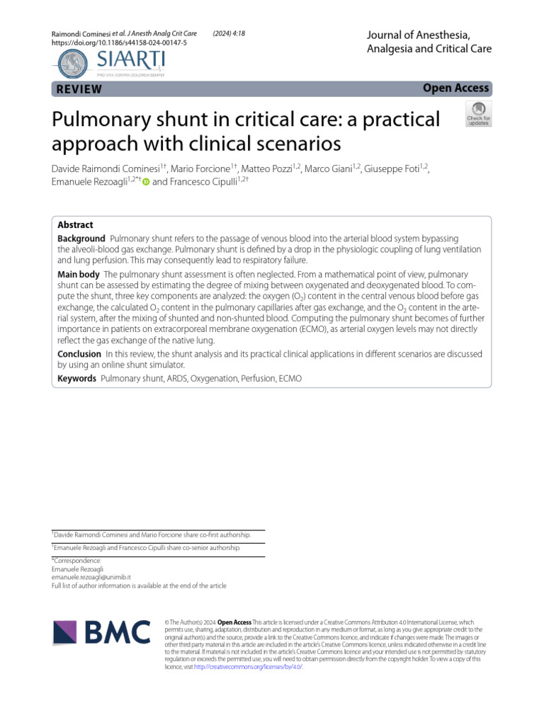 Pulmonary Shunt in Critical Care: A Practical Approach With Clinical ...