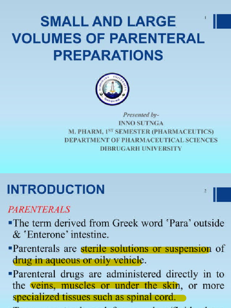 Large and Small Volume Parenteral Preparation | PDF