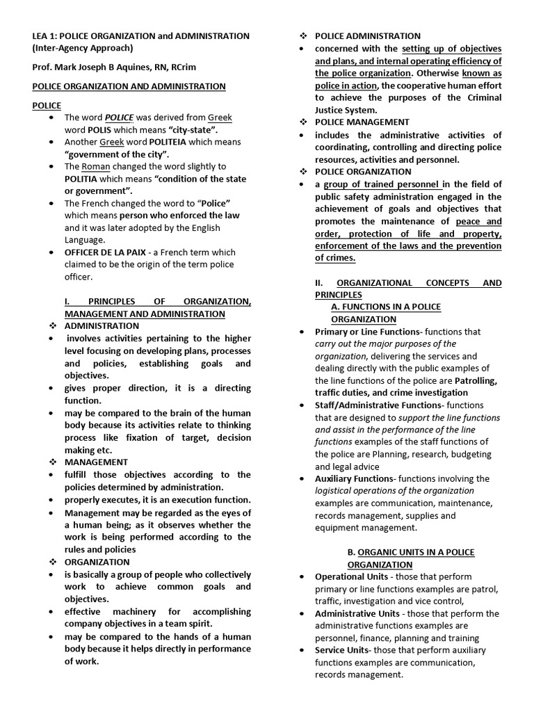 LEA 1 Law Enforcement Organization and Administration 2024 | PDF