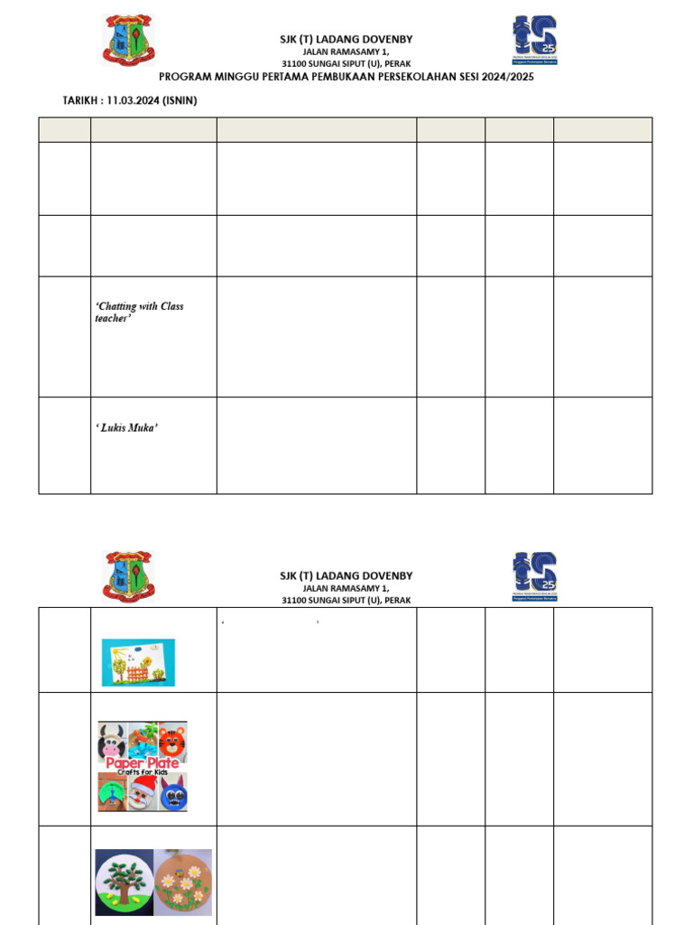 Program Minggu Pertama Pembukaan Persekolahan Sesi 2024 | PDF