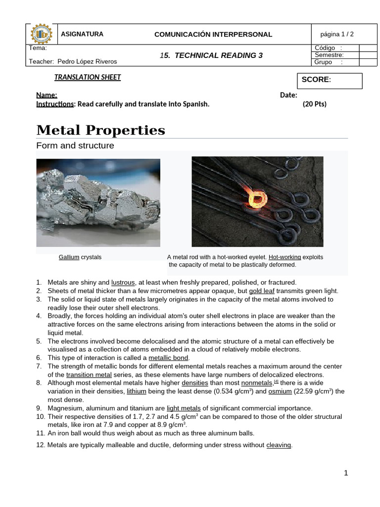 Metal Properties and Structures Explained | PDF | Metals | Plasticity ...