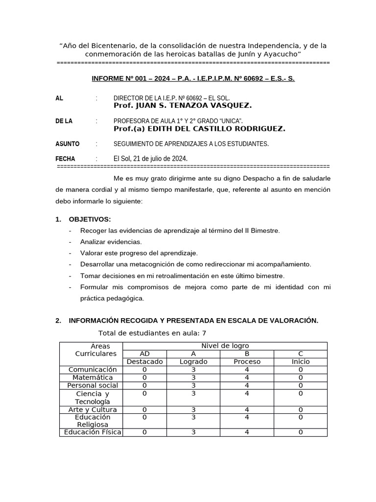 Informe #001 - 2024 Seguimiento | PDF