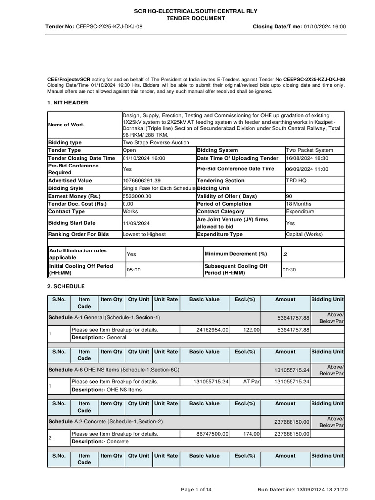 Kazipet Dornakal Boq Tender | PDF