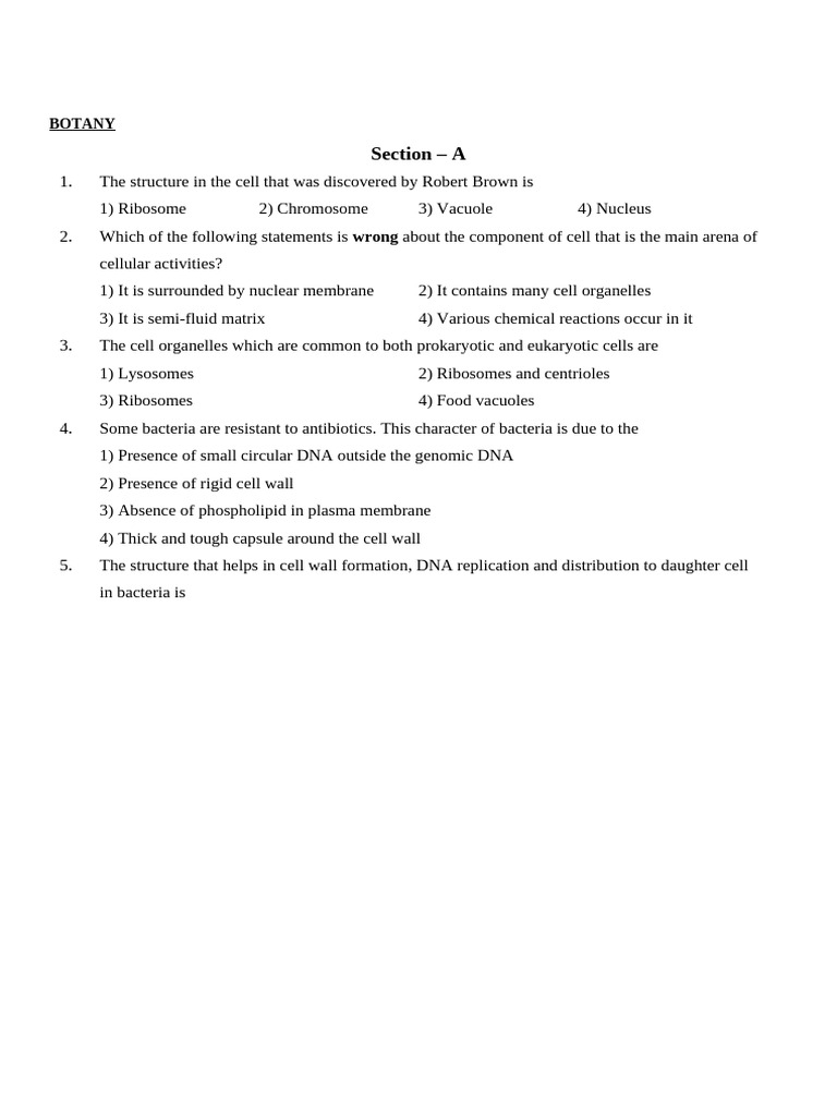 Cell and Organelles Practice (Botany) | PDF