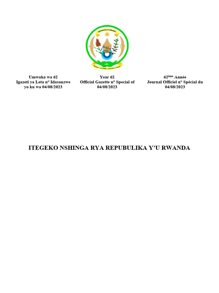 Constitutuion of The Republic of Rwanda | PDF