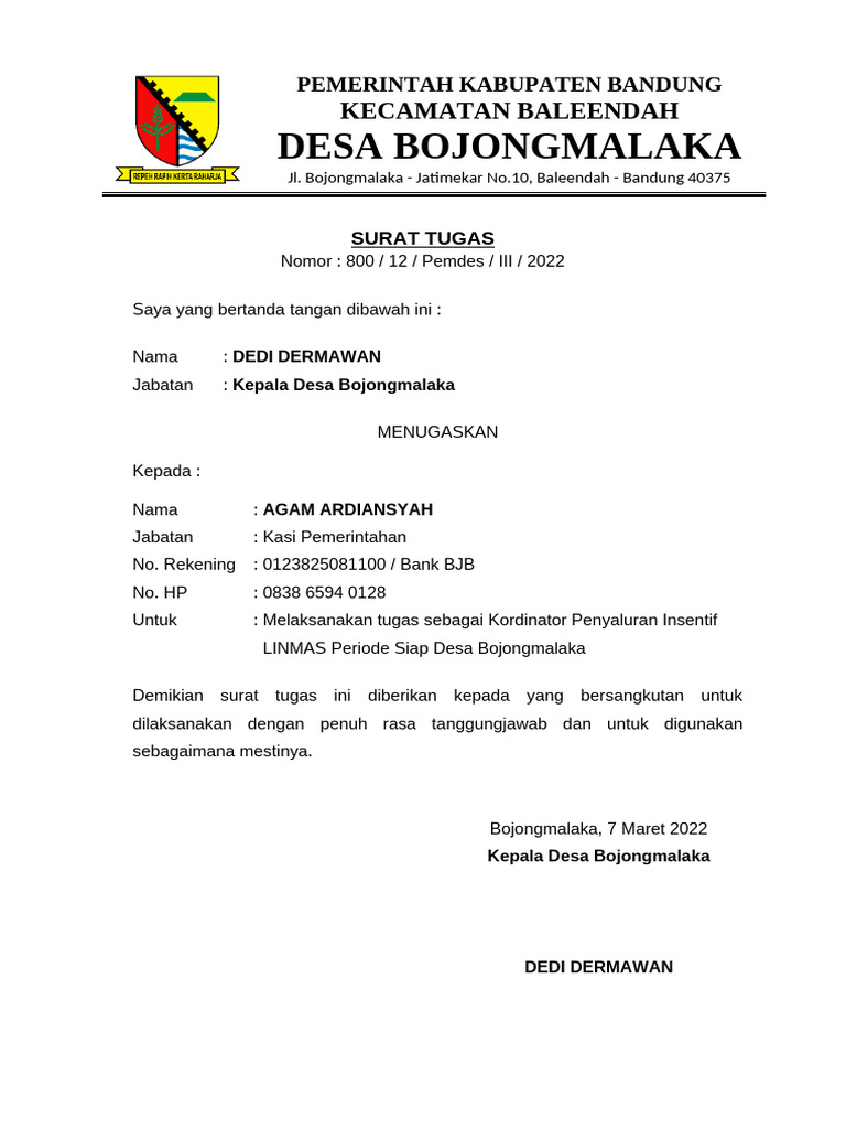 Surat Tugas Insentif Linmas | PDF Surat Tugas Insentif Linmas | PDF