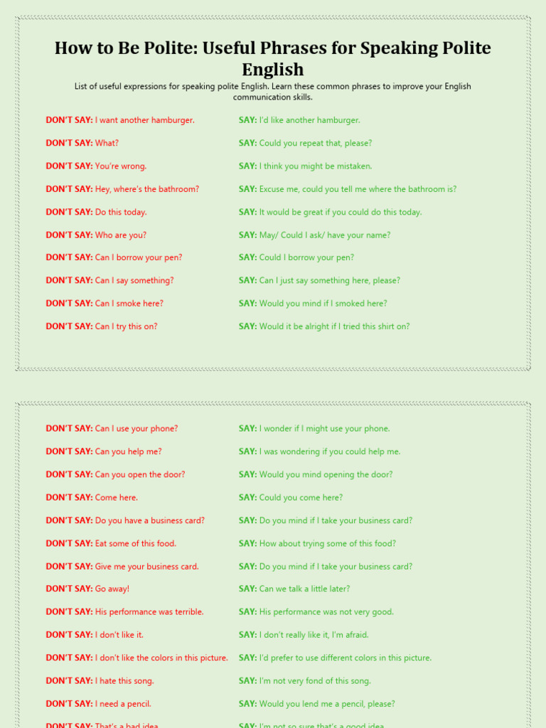 How To Be Polite in English | PDF