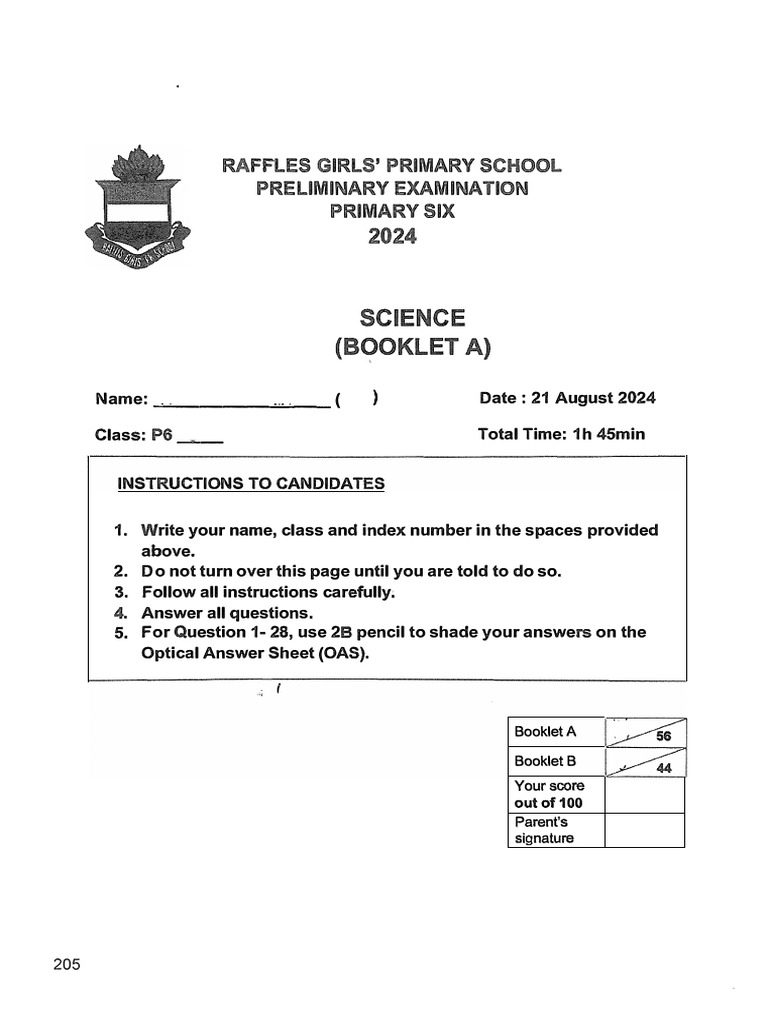 P6 Science Prelim 2024 Raffles Exam Papers | PDF