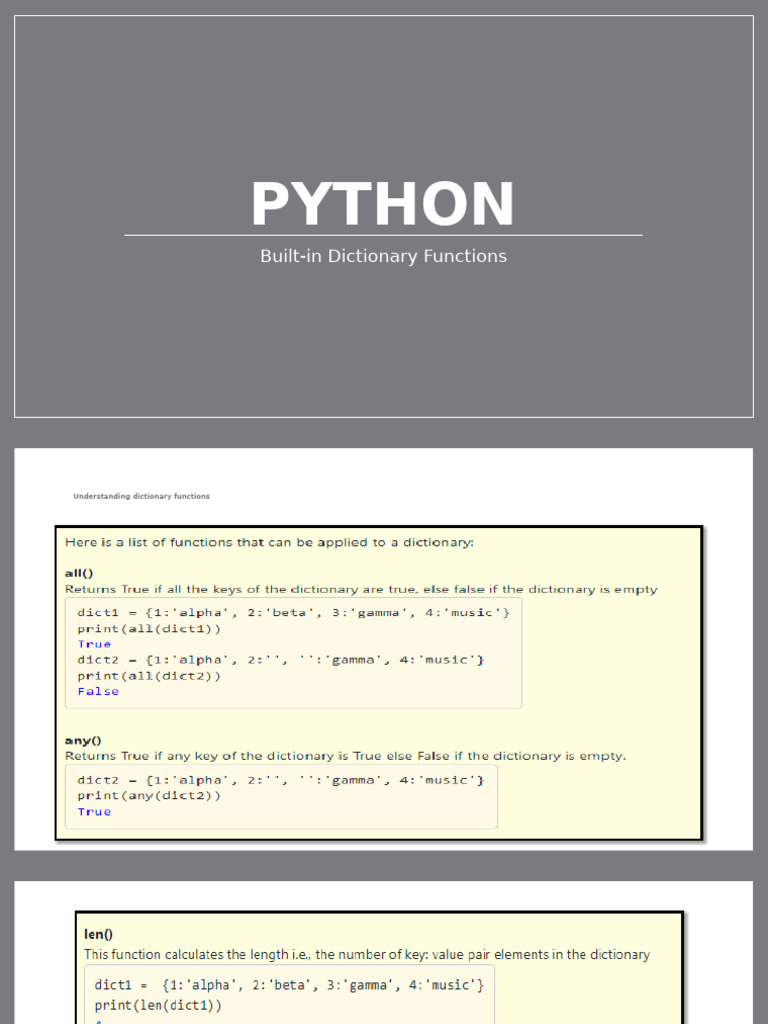 4.10 PYTHON-Built-in Dictionary Functions | PDF