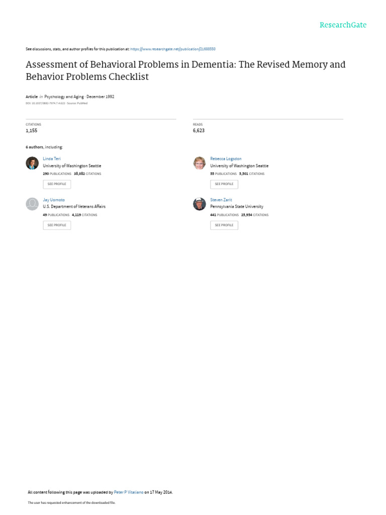 Assessment of Behavioral Problems in Dementia: The Revised Memory and ...