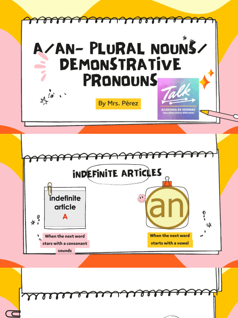 Articles, Plurals and Demonstrative Pronouns. | PDF