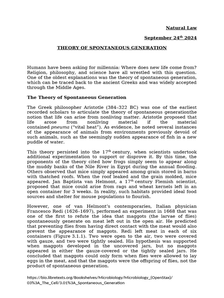Theory of Spontaneous Generation | PDF