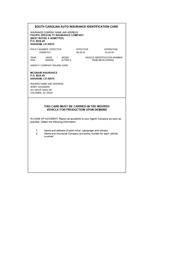 Auto Insurance Card | PDF