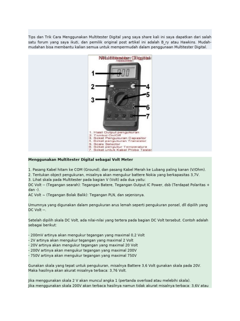 Tips Dan Trik Cara Menggunakan Multitester Digital Yang Saya Share Kali ...