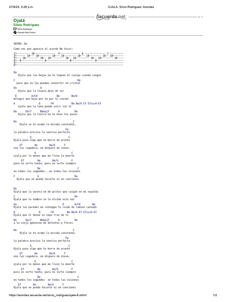 OJALA, Silvio Rodriguez - Acordes | PDF