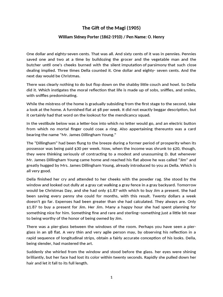 The Gift of The Magi (O. Henry 1905) | PDF