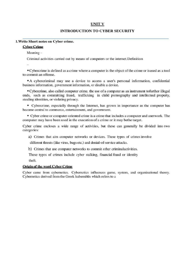 Unit V Introduction To Cyber Security | PDF Unit V Introduction To Cyber Security | PDF
