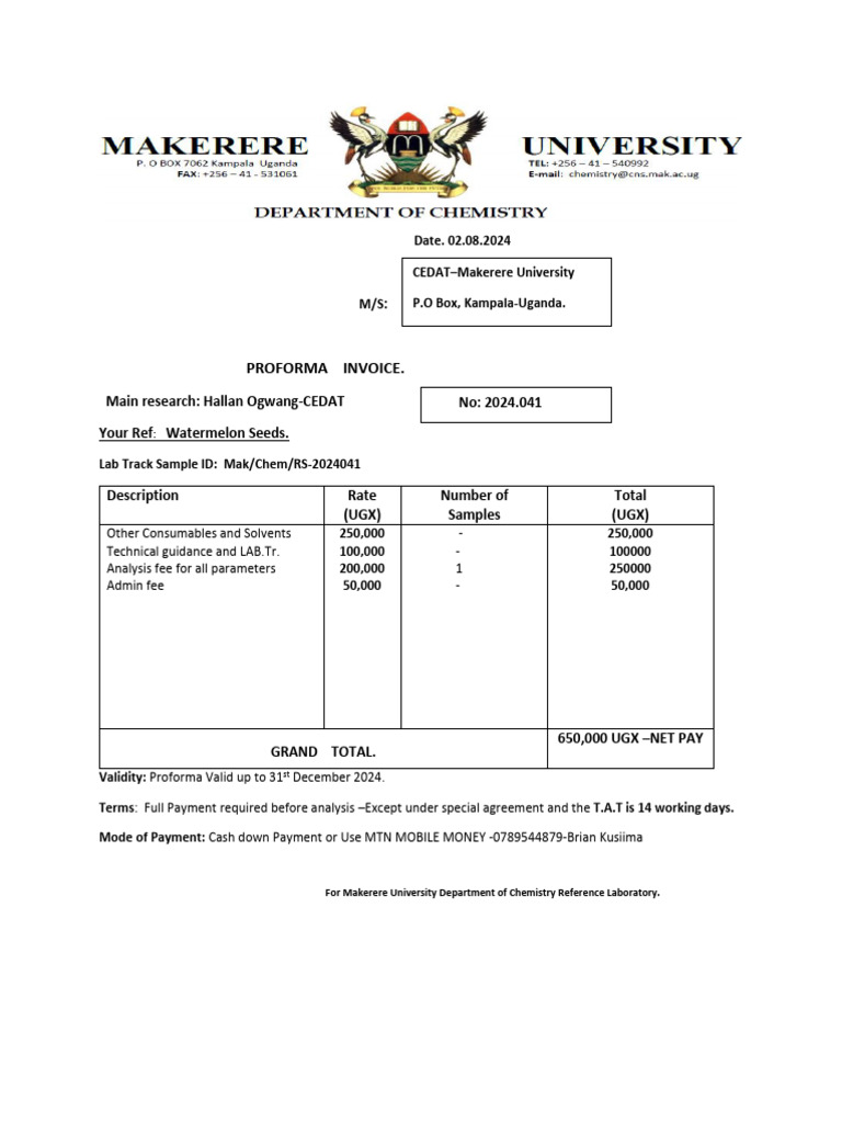 Proforma Invoice-Research Invoice-CEDAT-Hallan | PDF | Technology & Engineering