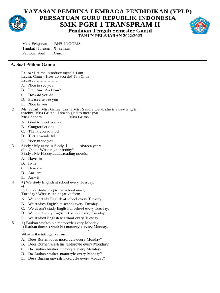 English Pts Ganjil | PDF