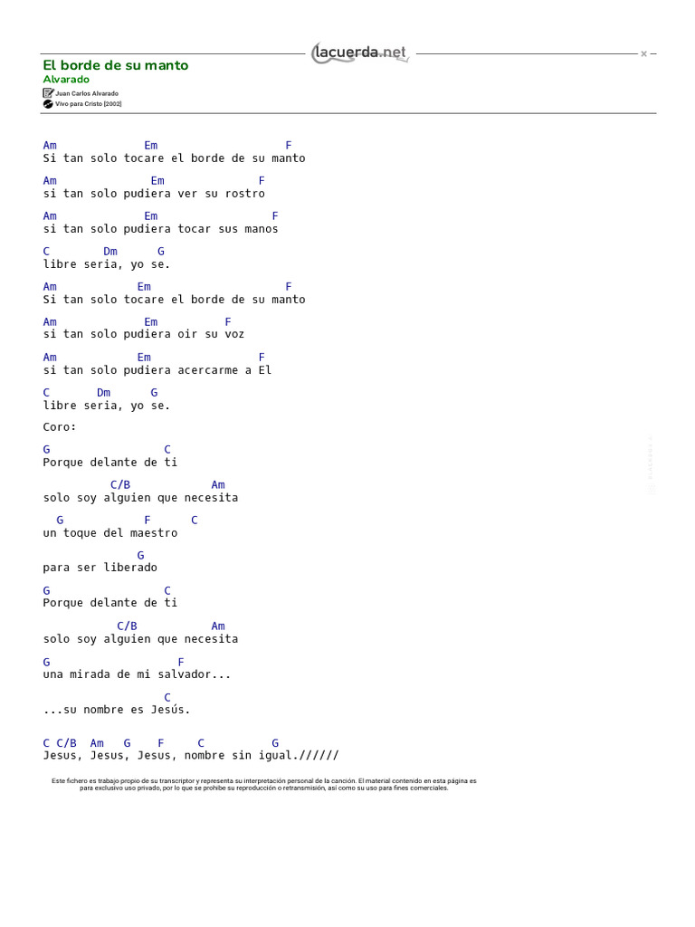 El Borde de Su Manto, Alvarado - Acordes | PDF