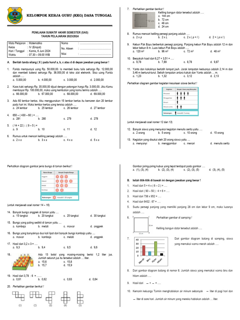 Naskah Soal SAS Genap IKM Matematika Kelas 4 | PDF