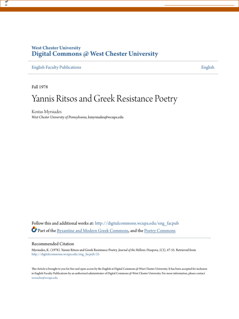 Yannis Ritsos and Greek Resistance Poetry | PDF