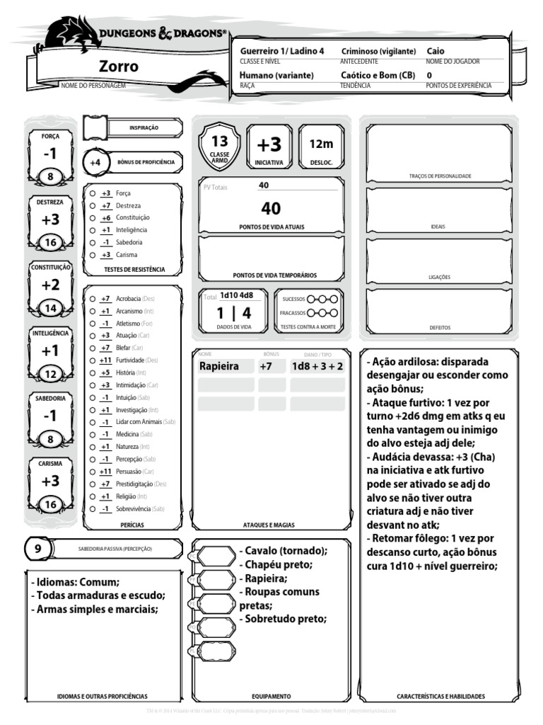 Zorro Guerreiro 1 - Ladino 4 DND | PDF