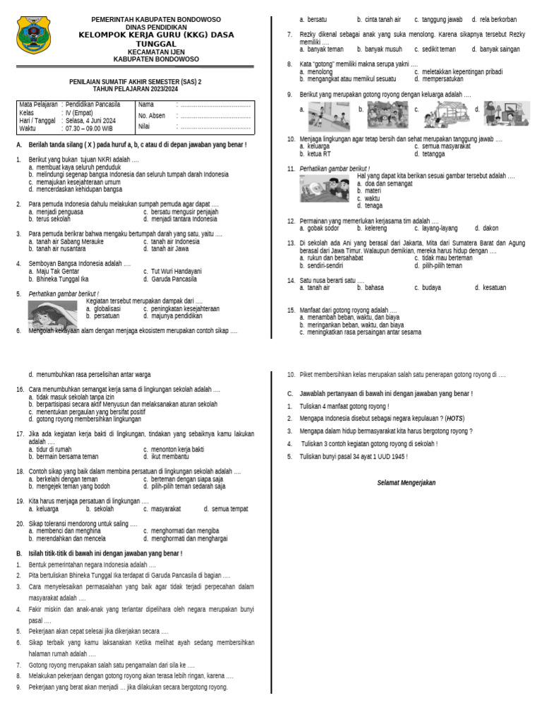 Naskah Soal SAS Genap IKM Pendidikan Pancasila Kelas 4 | PDF | Seni & Disiplin Bahasa