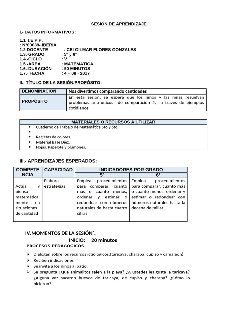 SESIÓN DE APRENDIZAJE ORIGINAL Ceid Ok | PDF