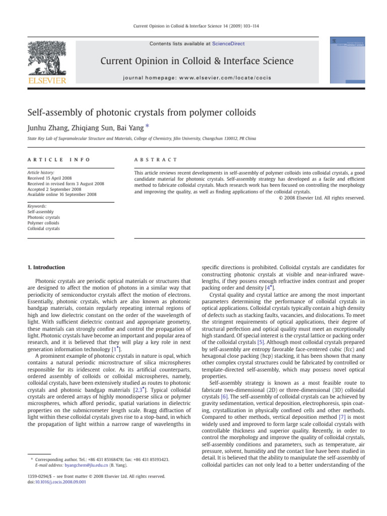 Self Assembly of Photonic Crystals From Polymer Colloids | PDF