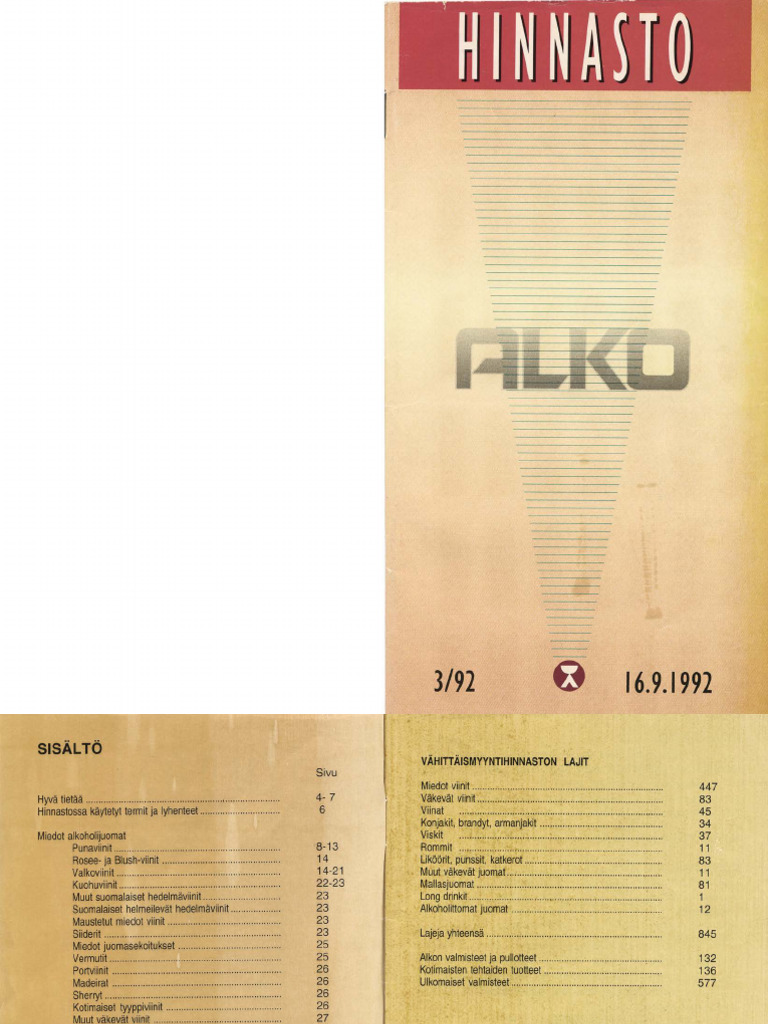 ALKO Hinnasto 3-92 16.9.1992 | PDF