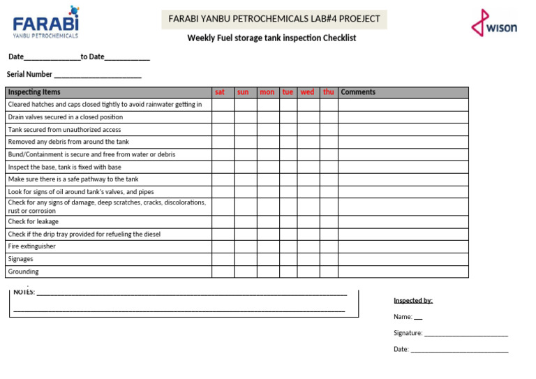 Fuel Storage Tank Inspection Checklist-Contractors | PDF