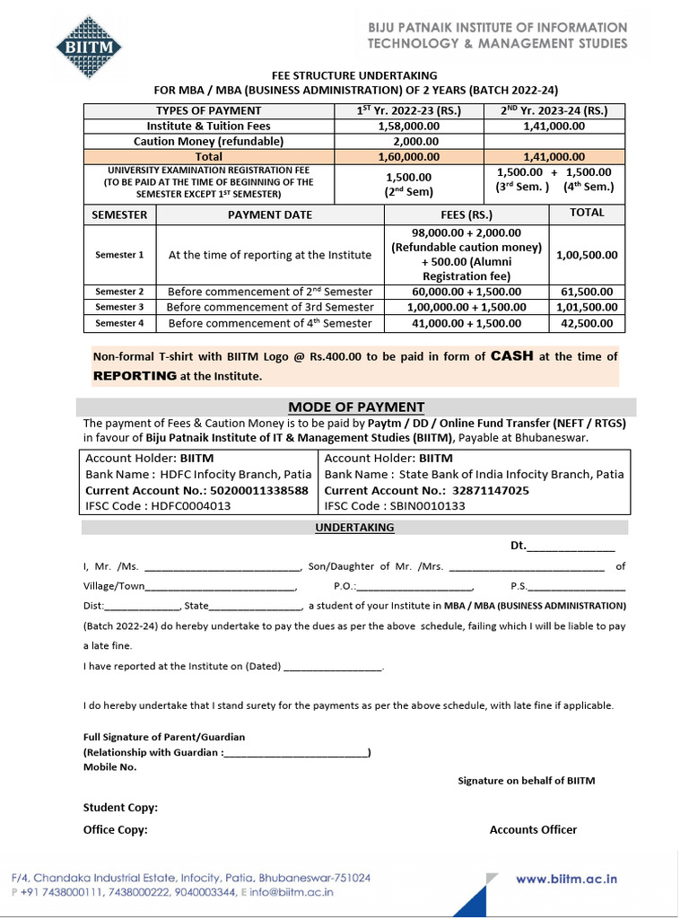 Fee Structure Undertaking | PDF