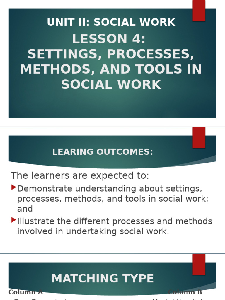 Diass Unit Ii Lesson 4 - Settings Processes Methods and Tools in Social Work | PDF