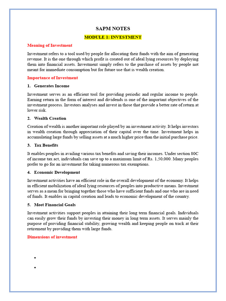 Sapm Notes | PDF | Investing | Beta (Finance) Sapm Notes | PDF | Investing | Beta (Finance)