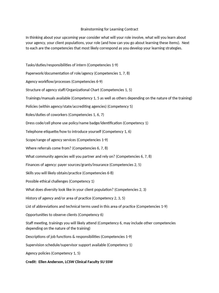 Brainstorming For Learning Contract | PDF