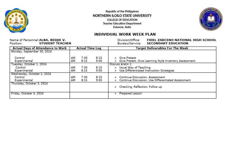 D.I-INDIVIDUAL-WORK-WEEK-PLAN | PDF