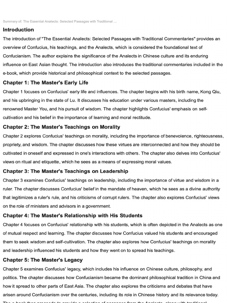 The Essential Analects - Selected Passages With Traditional ... | PDF