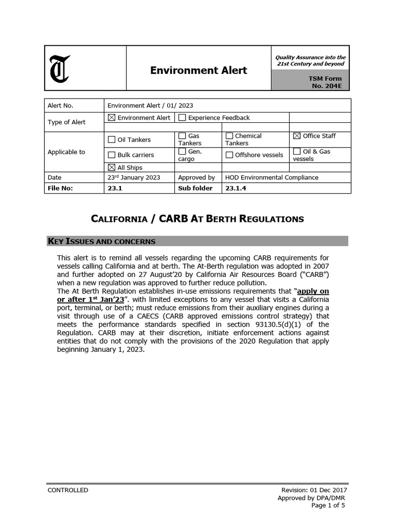 Environment Alert 01-2023 CARB Reporting Requirements | PDF