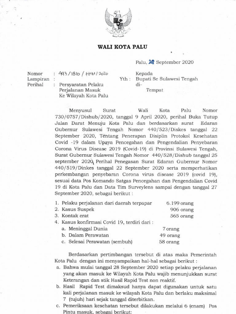 Surat Walikota Palu | PDF