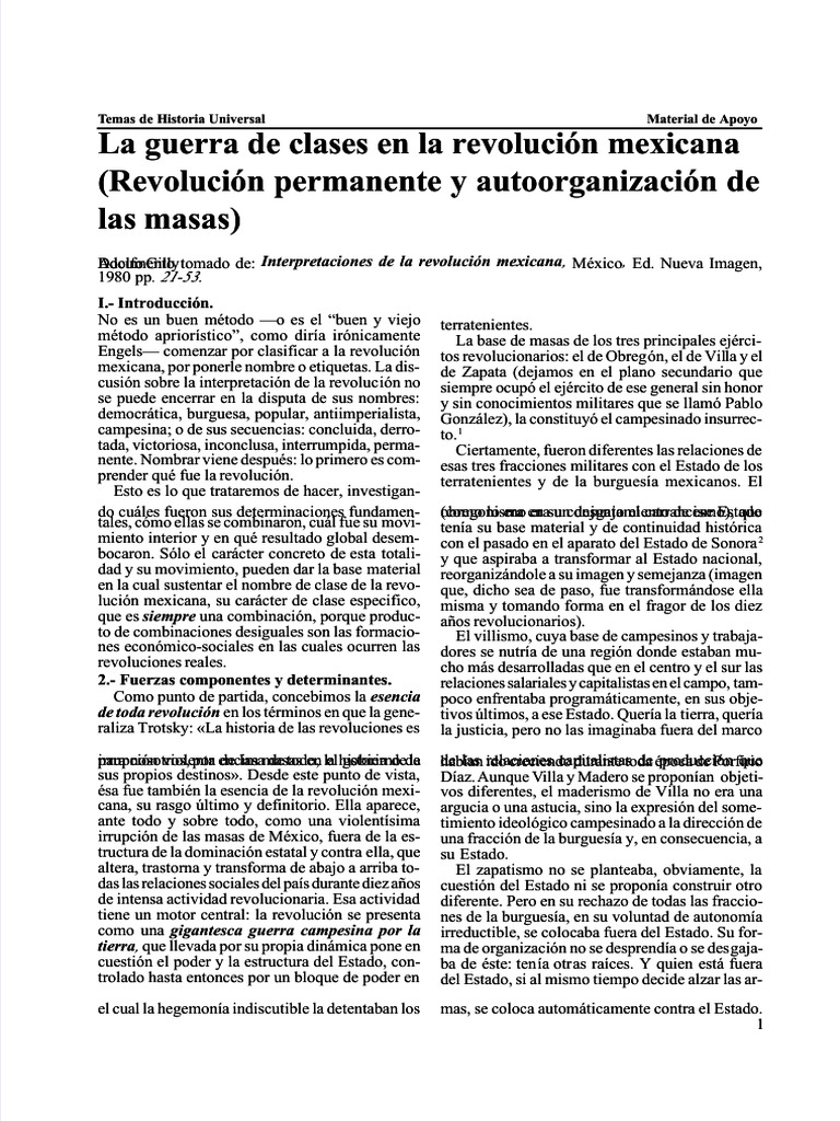 PDF Adolfo Gilly La Guerra de Clases en La Revolucion Mexicana - Compress | PDF