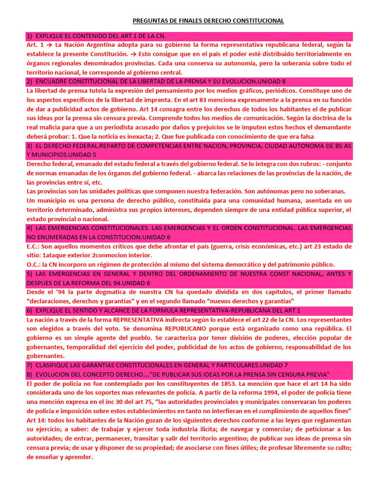 Preguntas de Finales Orales Derecho Constitucional | PDF