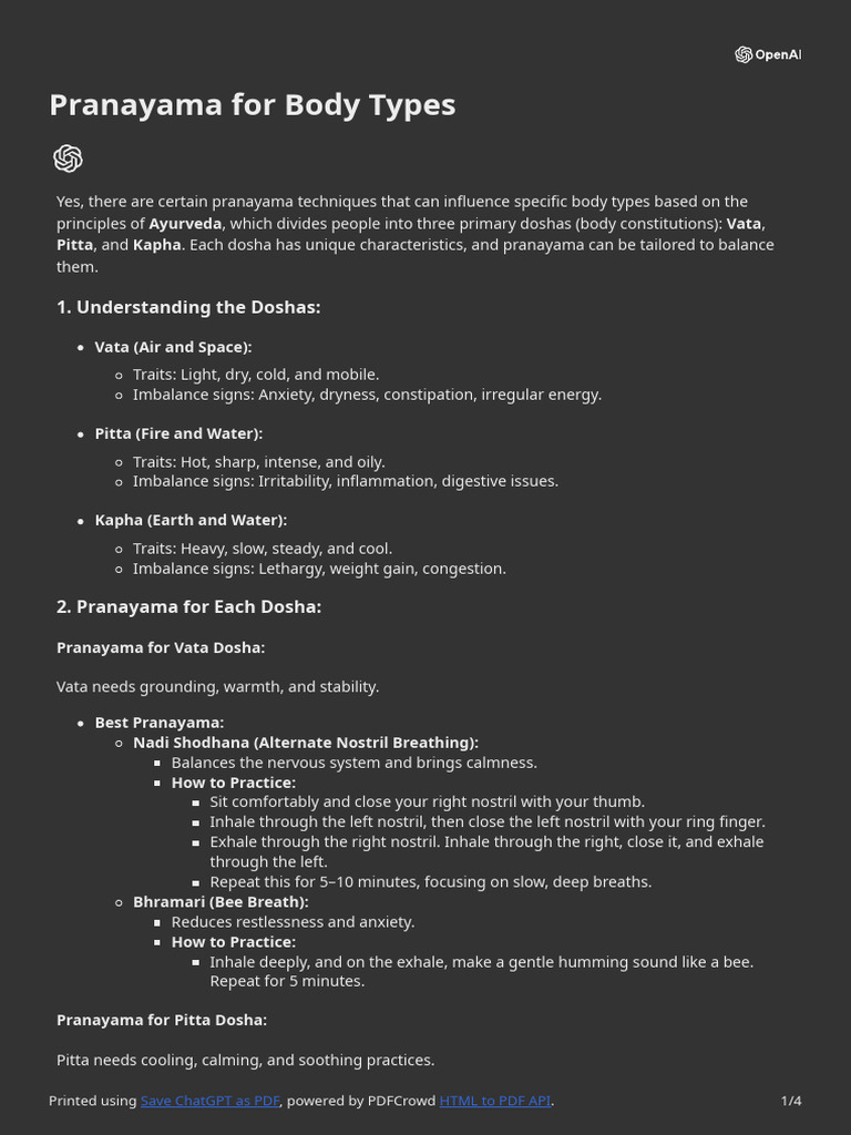 Pranayama For Body Types | PDF