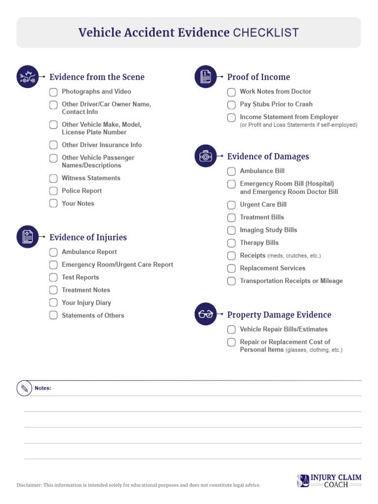 ICC Vehicle Accident Evidence Checklist | PDF
