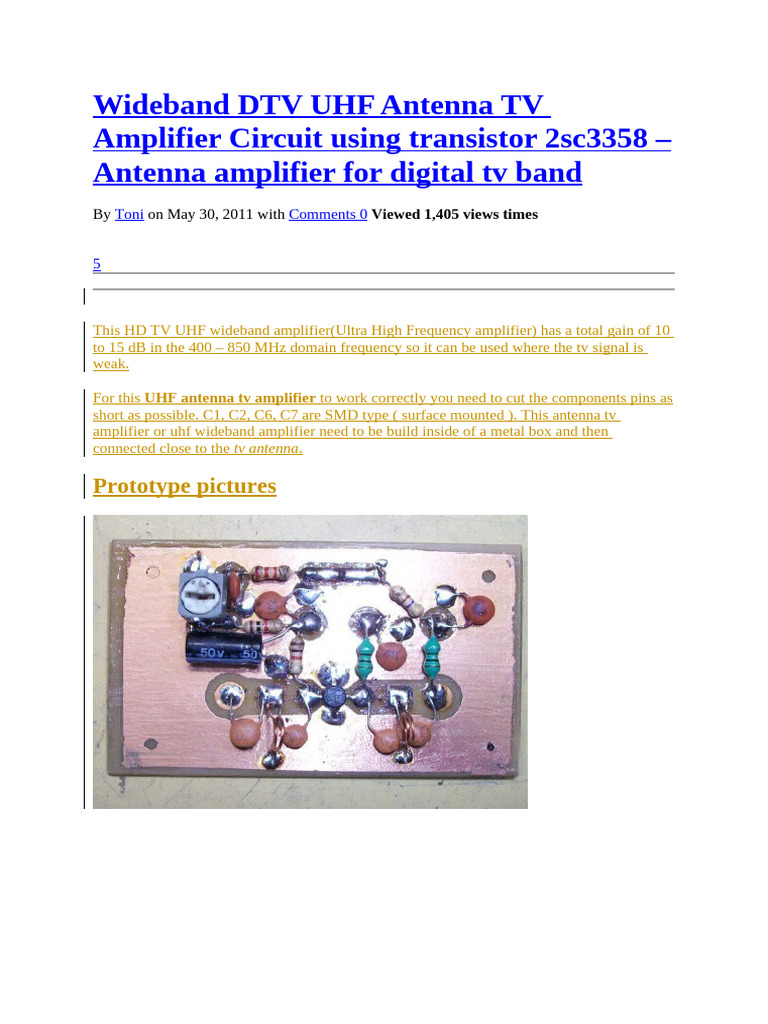 Wideband DTV UHF Antenna TV Amplifier Circuit Using Transistor 2sc3358 ...
