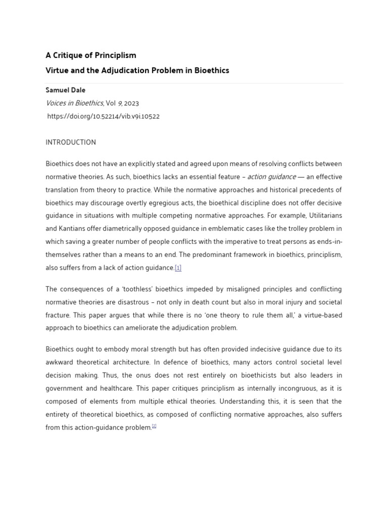 A Critique of Principlism | PDF